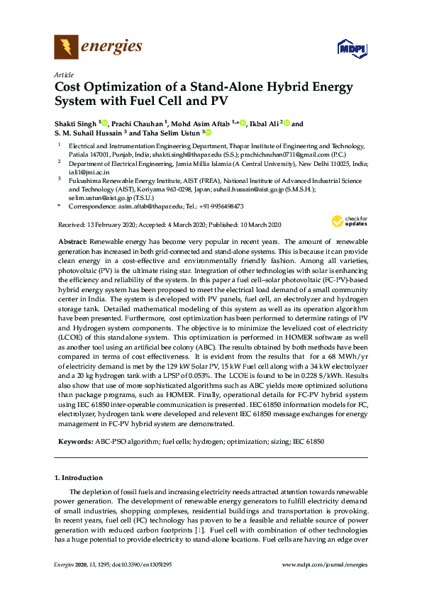 Pdf Optimization And Modeling Of A Stand Alone Wind Pv Hybrid Energy