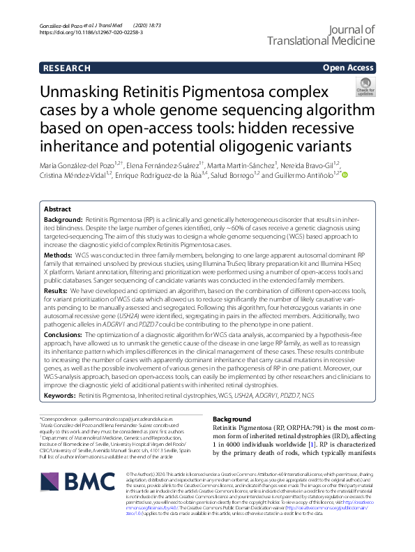 (PDF) Unmasking Retinitis Pigmentosa complex cases by a whole genome ...