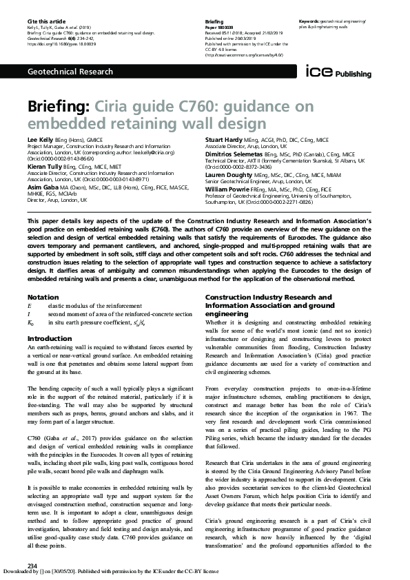 (PDF) Briefing: Ciria guide C760: guidance on embedded retaining wall ...
