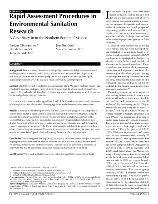 (PDF) Rapid Assessment Procedures in Environmental Sanitation Research