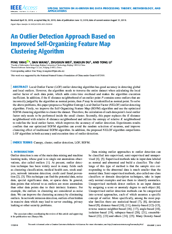 Pdf An Outlier Detection Approach Based On Improved Self Organizing Feature Map Clustering