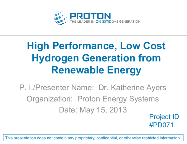 (PDF) High Performance, Low Cost Hydrogen Generation from Renewable Energy