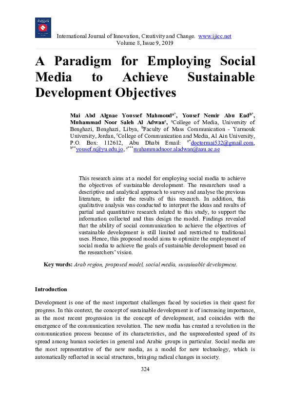 (PDF) A Paradigm for Employing Social Media to Achieve Sustainable ...
