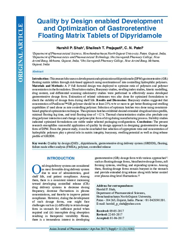 (PDF) Quality by design based development and optimization of novel gastroretentive floating ...