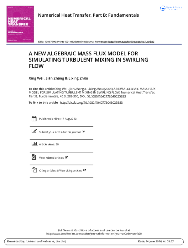 (PDF) A New Algebraic Mass Flux Model for Simulating Turbulent Mixing ...