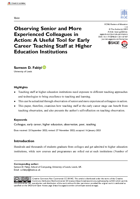 (PDF) Observing Senior and More Experienced Colleagues in Action: A ...