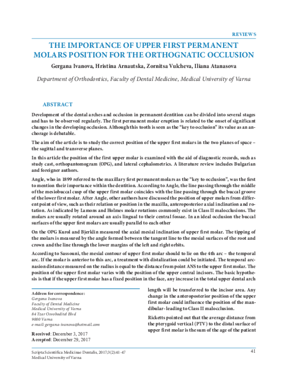 (PDF) The importance of upper first permanent molars position for the ...