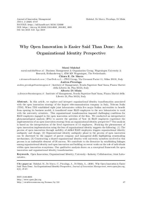 (PDF) Why Open Innovation is Easier Said Than Done: An Organizational ...