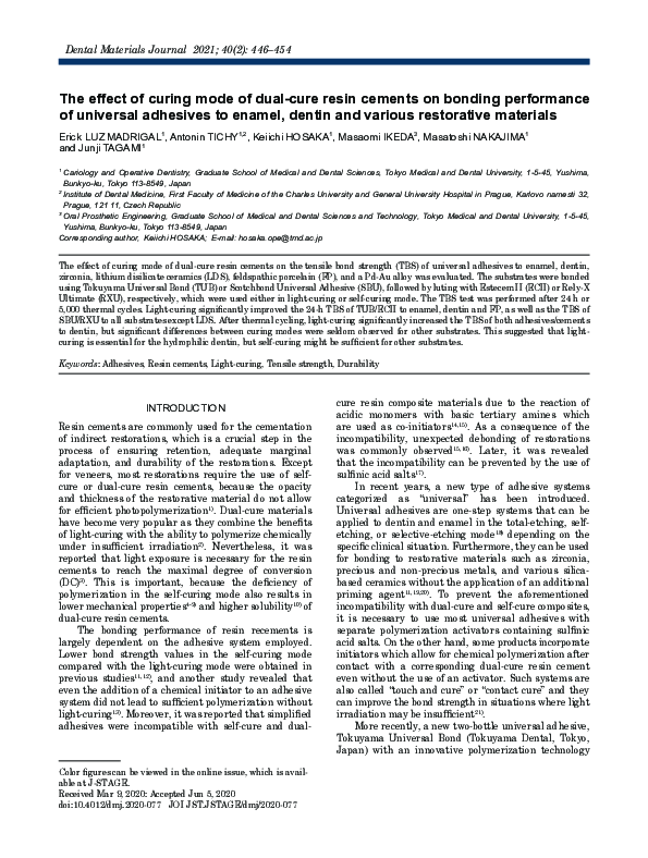 (PDF) The effect of curing mode of dual-cure resin cements on bonding ...