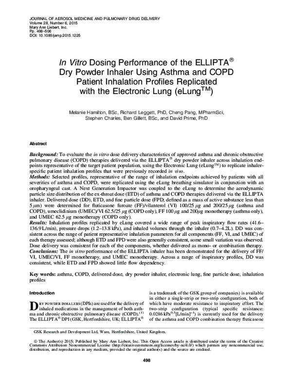 (PDF) In Vitro Dosing Performance of the ELLIPTA(®) Dry Powder Inhaler ...