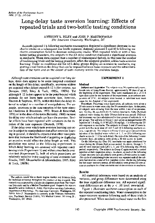 (PDF) Long-delay taste aversion learning: Effects of repeated trials ...