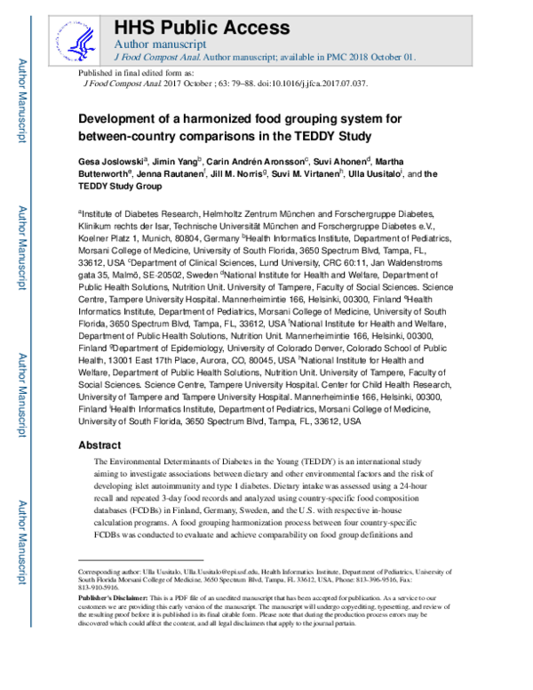 (PDF) Development of a harmonized food grouping system for between ...