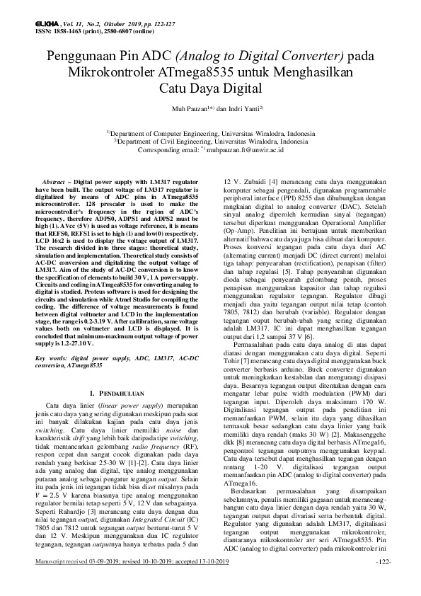 (PDF) Penggunaan Pin ADC (Analog to Digital Converter) pada Mikrokontroler ATmega8535 untuk ...