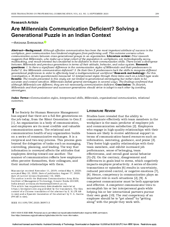 (PDF) Are Millennials Communication Deficient? Solving a Generational Puzzle in an Indian Context