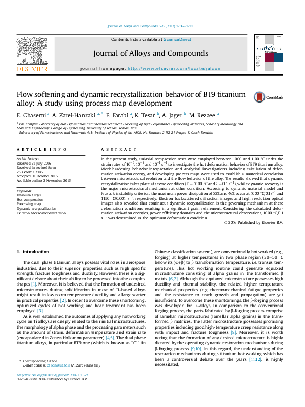 (PDF) Flow softening and dynamic recrystallization behavior of BT9 titanium alloy: A study using ...