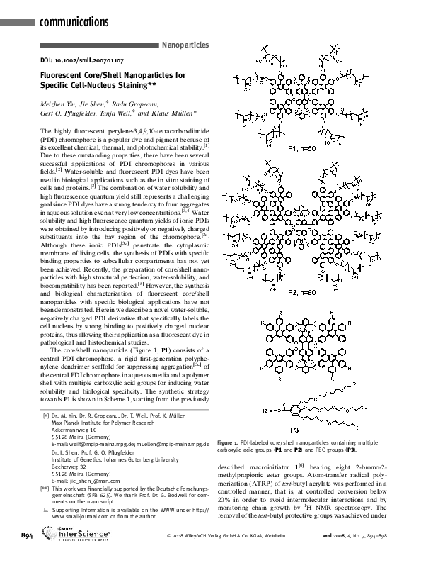 (PDF) Fluorescent Core/Shell Nanoparticles for Specific Cell‐Nucleus Staining