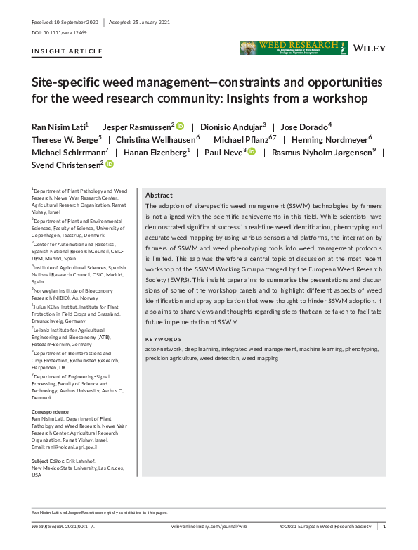 (PDF) Site‐specific weed management—constraints and opportunities for the weed research ...