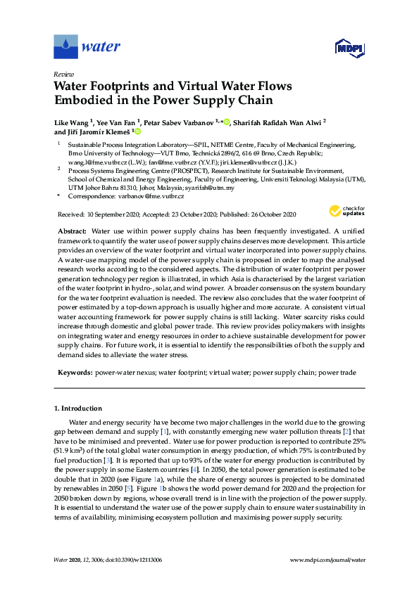 (PDF) Water Footprints and Virtual Water Flows Embodied in the Power ...