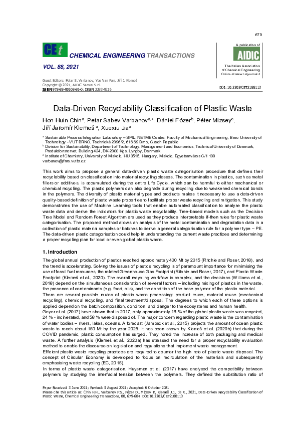 (PDF) Data-Driven Recyclability Classification of Plastic Waste