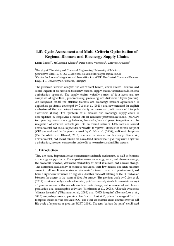 Pdf Total Footprints Based Multi Criteria Optimisation Of Regional Biomass Energy Supply Chains