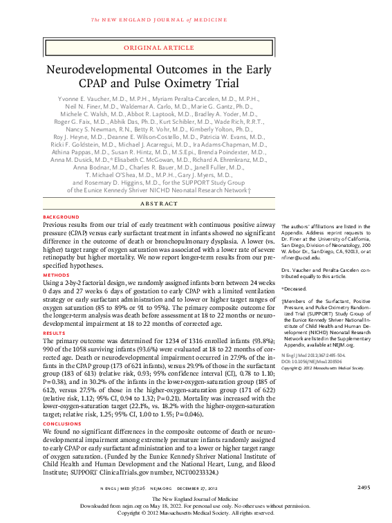 (PDF) Neurodevelopmental Outcomes in the Early CPAP and Pulse Oximetry ...