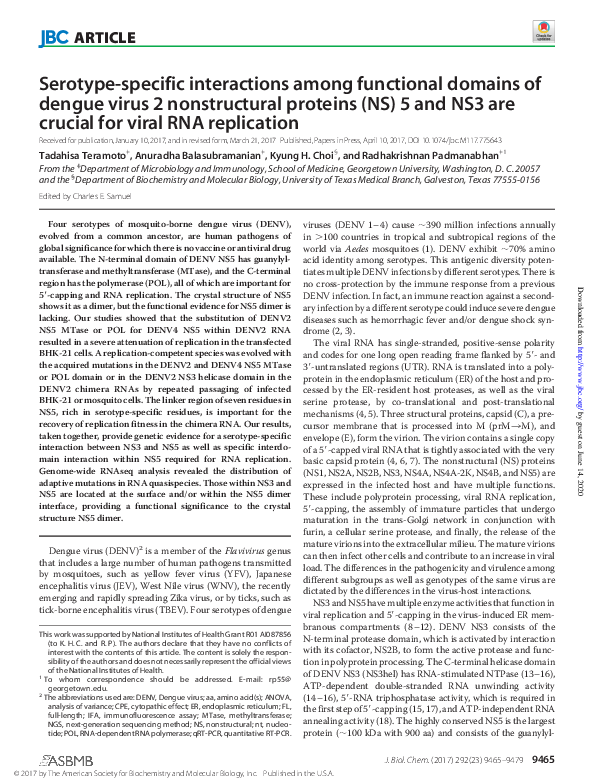 (PDF) Serotype-specific interactions among functional domains of Dengue ...
