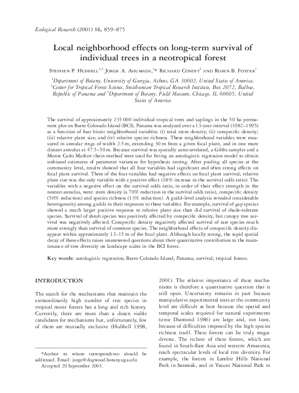 (PDF) Local neighborhood effects on long-term survival of individual ...