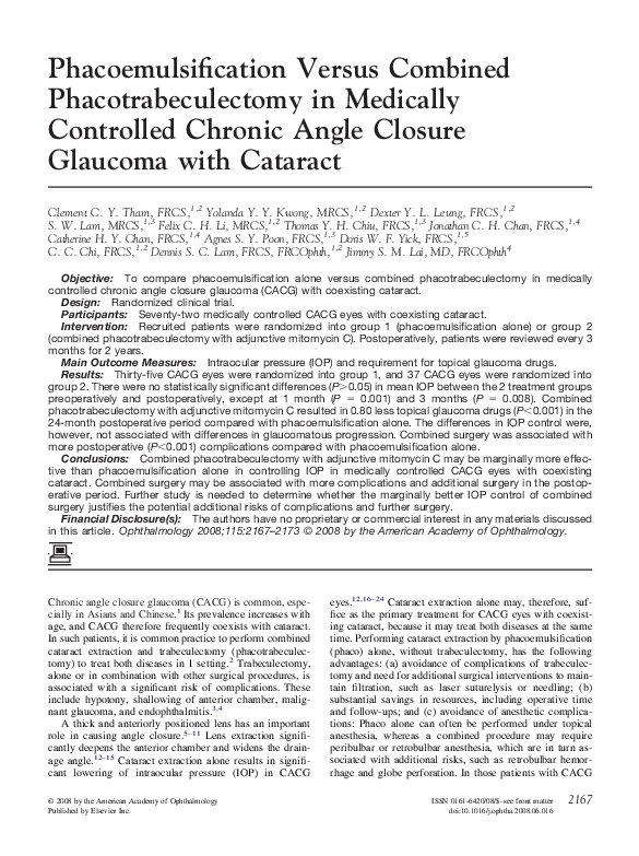 (PDF) Phacoemulsification vs Phacotrabeculectomy in Glaucoma