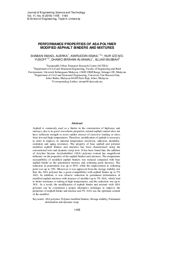 (PDF) Performance properties of asa polymer modified asphalt binders ...