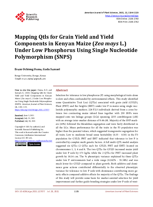 (PDF) Mapping Qtls for Grain Yield and Yield Components in Kenyan Maize ...