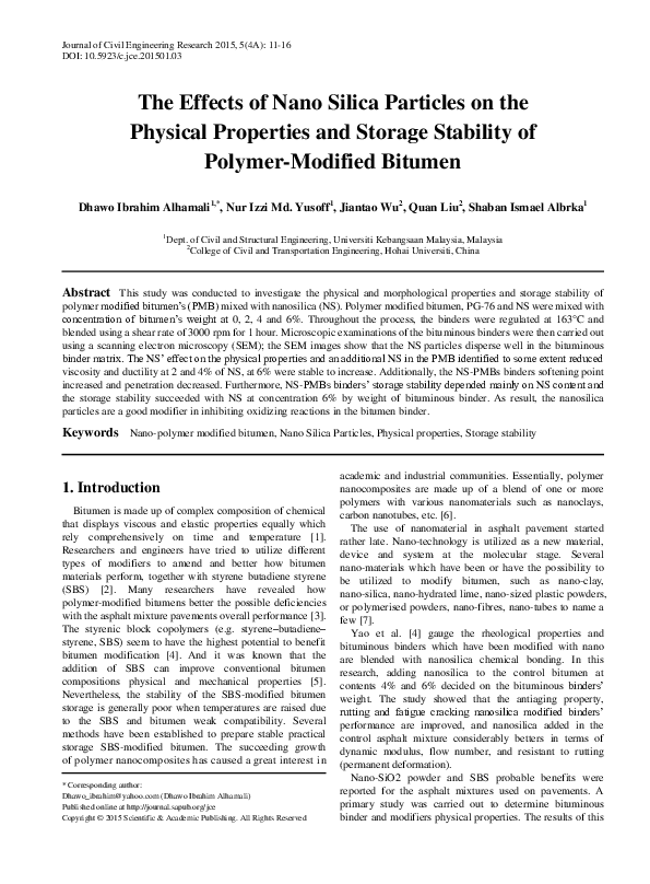 (PDF) The Effects of Nano Silica Particles on the Physical Properties and Storage Stability of ...