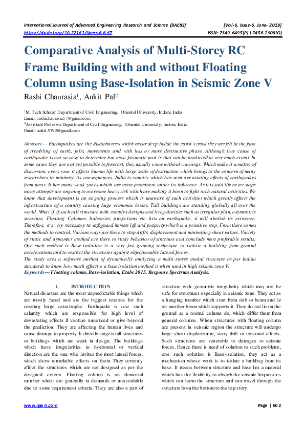 Pdf Comparative Analysis Of Multi Storey Rc Frame Building With And Without Floating Column