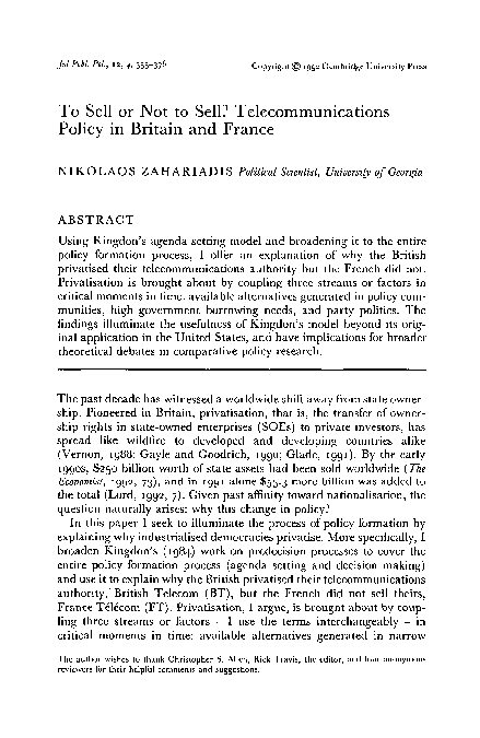 (PDF) To Sell or Not to Sell? Telecommunications Policy in Britain and ...