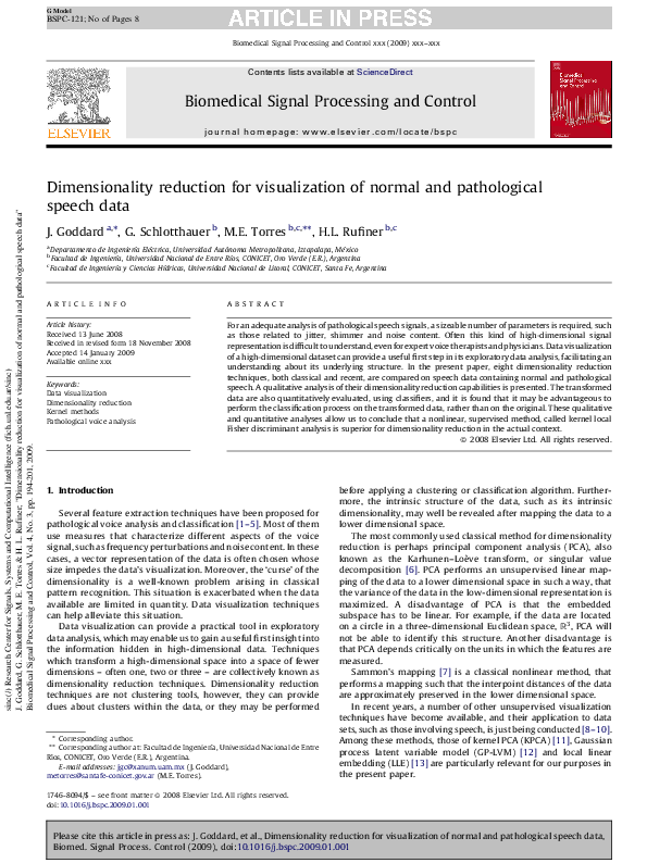 (PDF) Dimensionality reduction for visualization of normal and pathological speech data | Maria ...