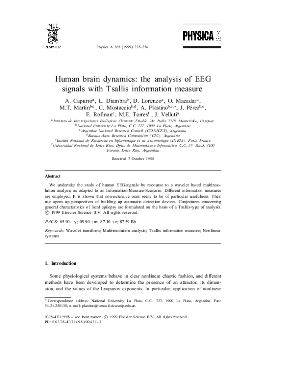 (PDF) Human brain dynamics: the analysis of EEG signals with Tsallis information measure