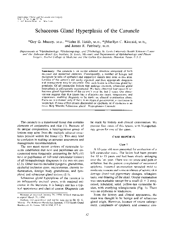 (PDF) Sebaceous Gland Hyperplasia of the Caruncle