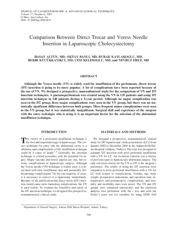 (PDF) Comparison Between Direct Trocar and Veress Needle Insertion in ...