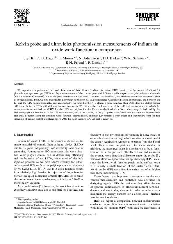 (PDF) Kelvin probe and ultraviolet photoemission measurements of indium ...