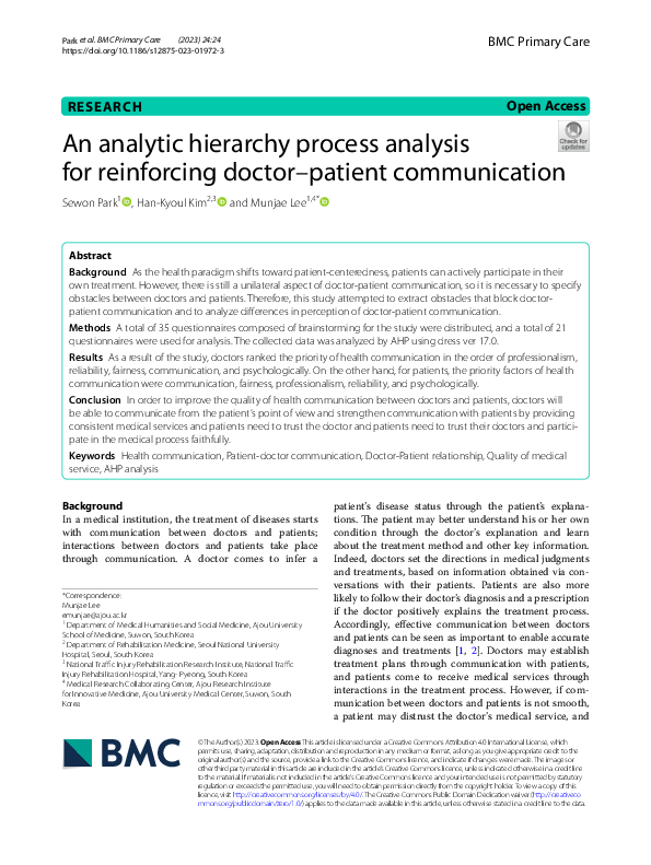 (PDF) An analytic hierarchy process analysis for reinforcing doctor–patient communication