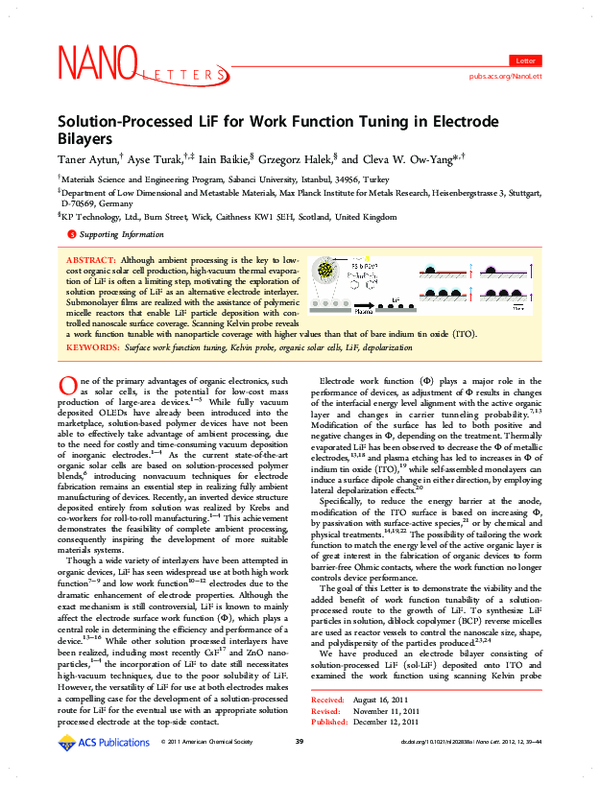(PDF) Solution-Processed LiF for Work Function Tuning in Electrode Bilayers