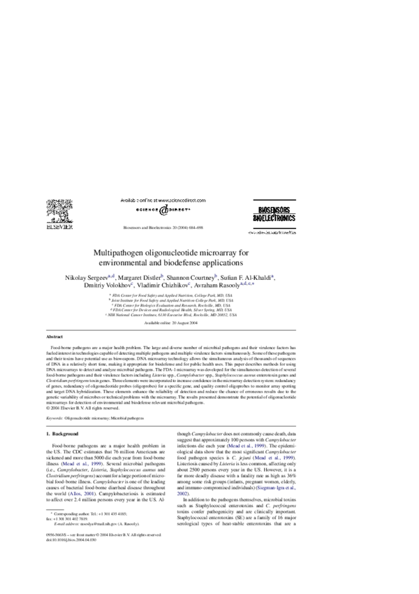 (PDF) Multipathogen oligonucleotide microarray for environmental and biodefense applications