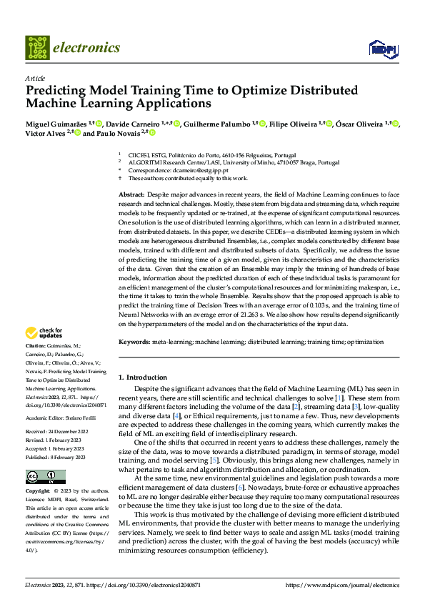 Pdf Predicting Model Training Time To Optimize Distributed Machine Learning Applications