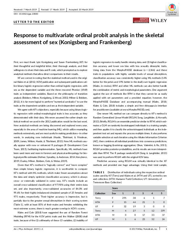 (PDF) Response to multivariate ordinal probit analysis in the skeletal ...