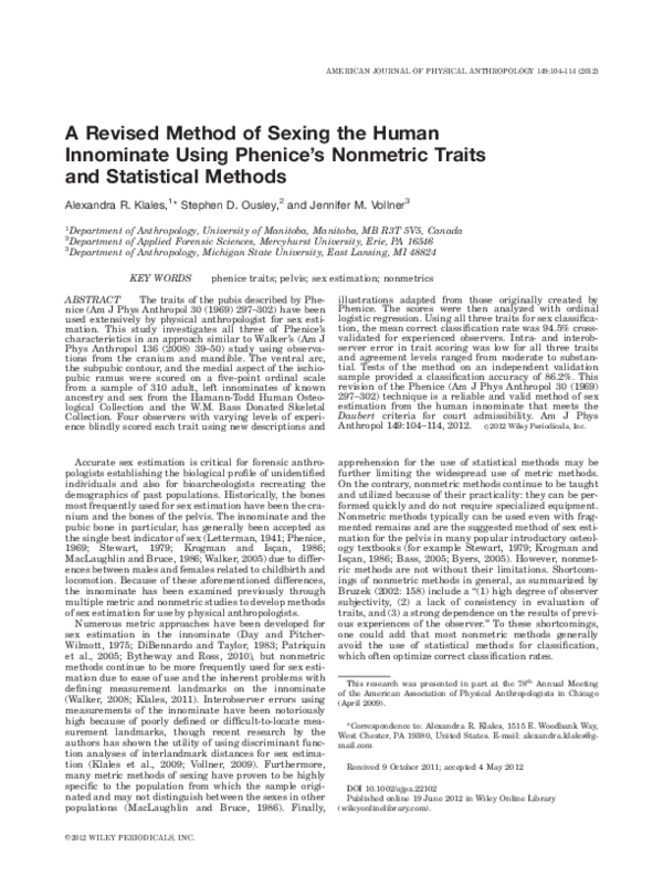 (PDF) A revised method of sexing the human innominate using Phenice's nonmetric traits and ...