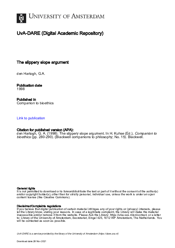 (PDF) The Slippery Slope Argument