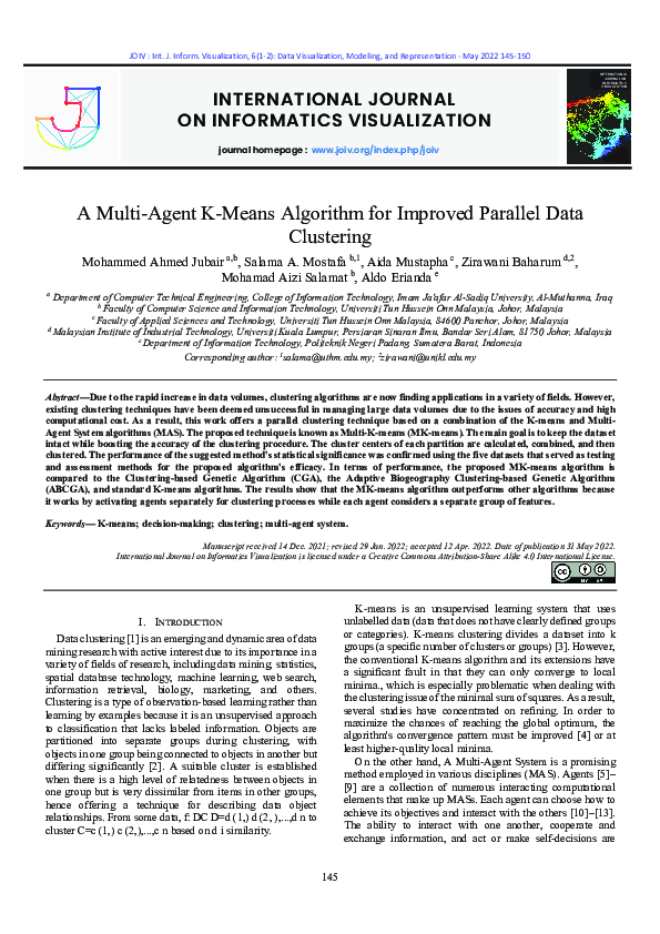 Pdf A Multi Agent K Means Algorithm For Improved Parallel Data Clustering