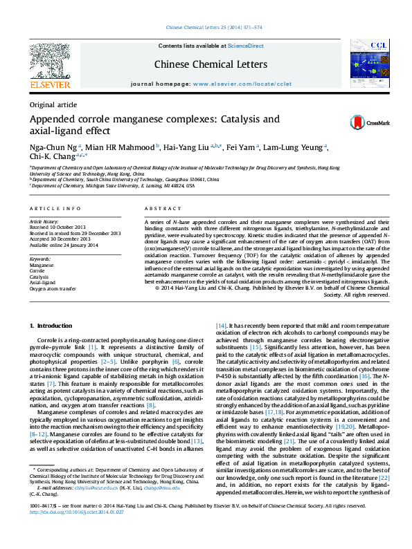 (PDF) Appended corrole manganese complexes: Catalysis and axial-ligand ...