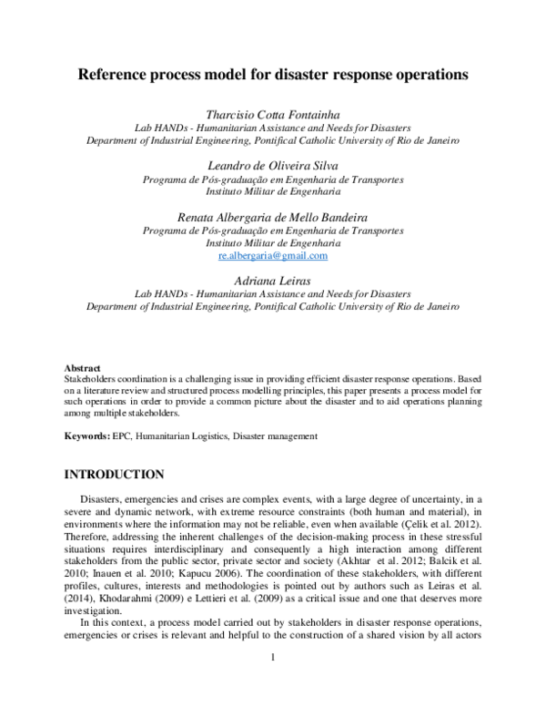 (PDF) Reference process model for disaster response operations