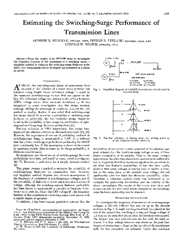 (PDF) Estimating the Switching-Surge Performance of Transmission Lines