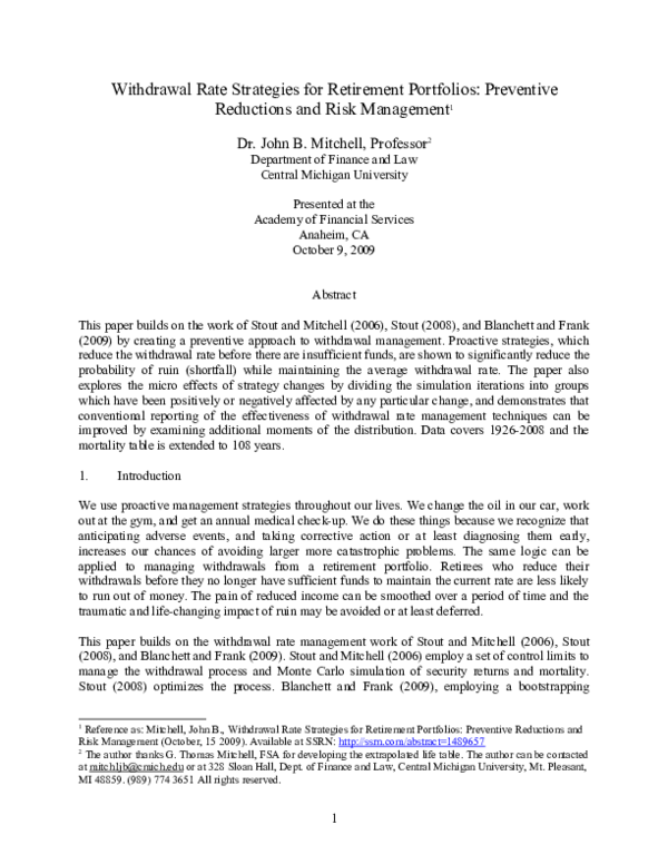 (PDF) Withdrawal Rate Strategies for Retirement Portfolios: Preventive ...